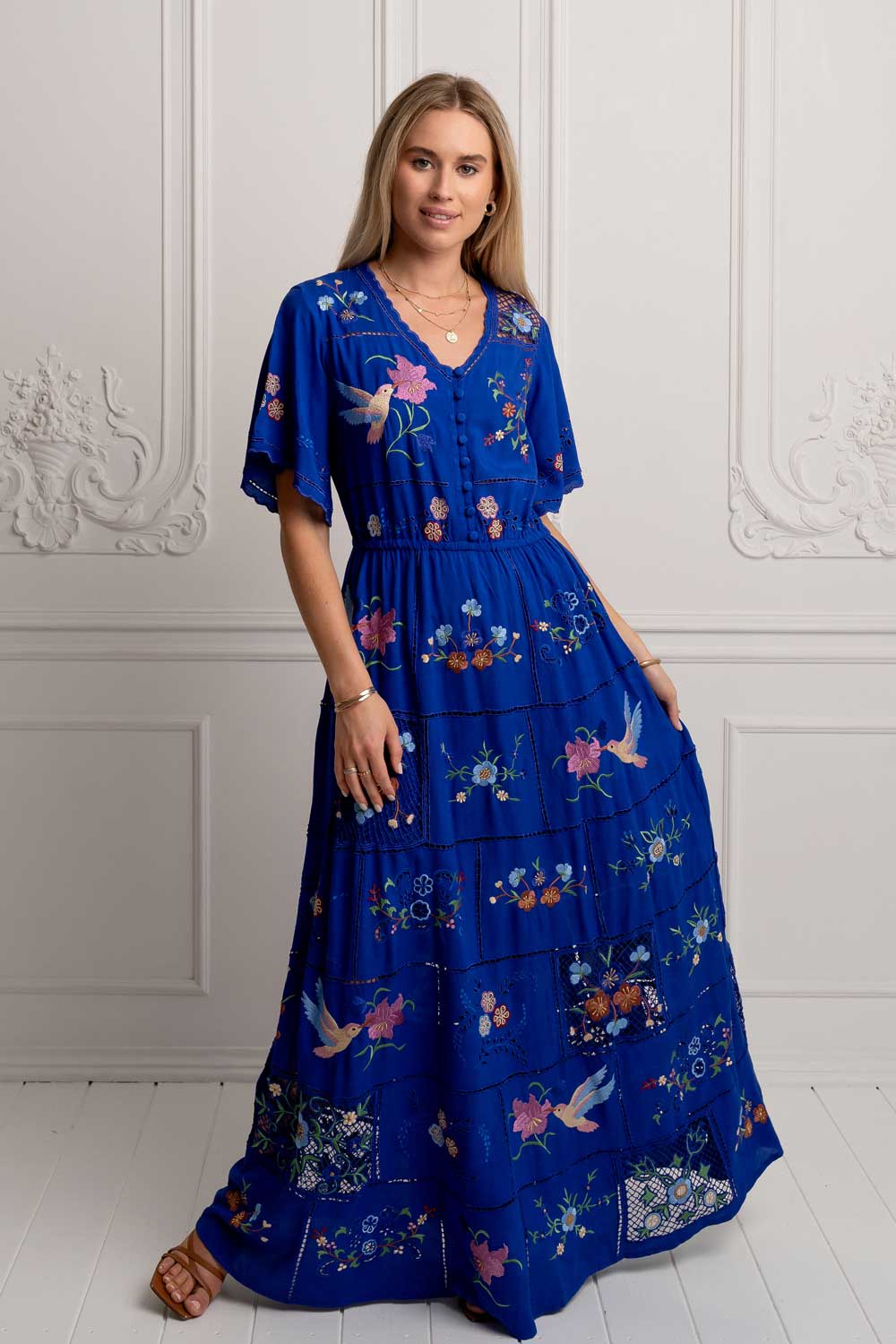 Hummingbird Panel Dress (Blue) – ZAIMARA